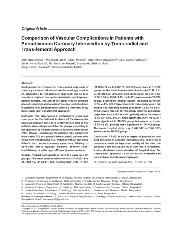 (PDF) Comparison of Vascular Complications in Patients with ...