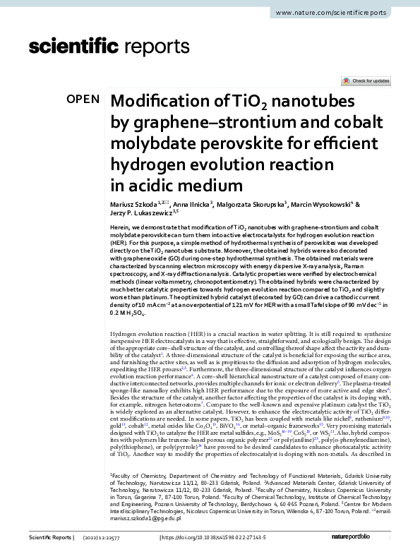 (PDF) Modification of TiO2 nanotubes by graphene–strontium and cobalt ...