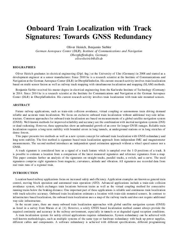 (PDF) Onboard Train Localization with Track Signatures: Towards GNSS ...