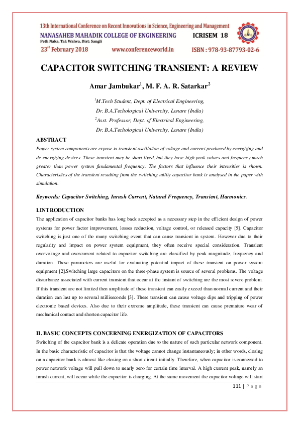 (PDF) Capacitor Switching Transient: A Review