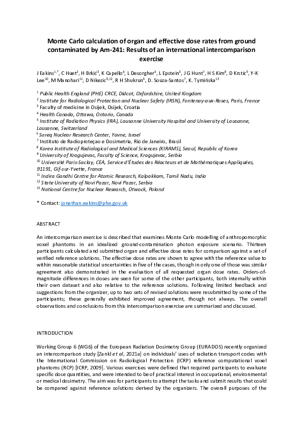 (PDF) Monte Carlo calculation of organ and effective dose rates from ...