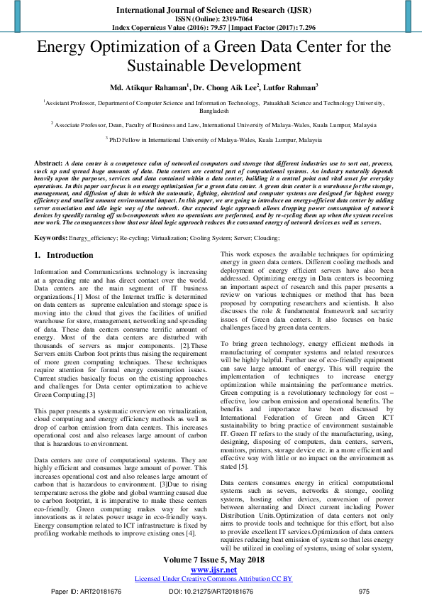 (PDF) Energy Optimization of a Green Data Center for the Sustainable ...