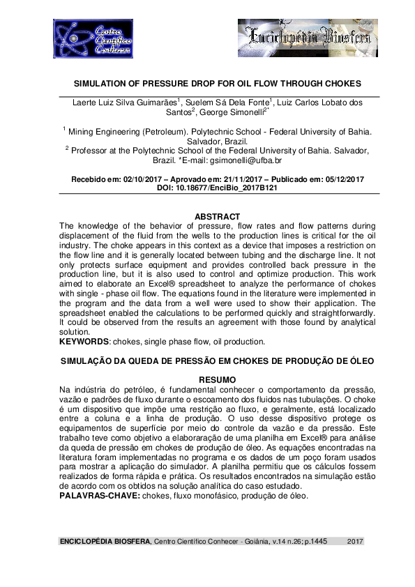 (PDF) Simulation of Pressure Drop for Oil Flow Through Chokes