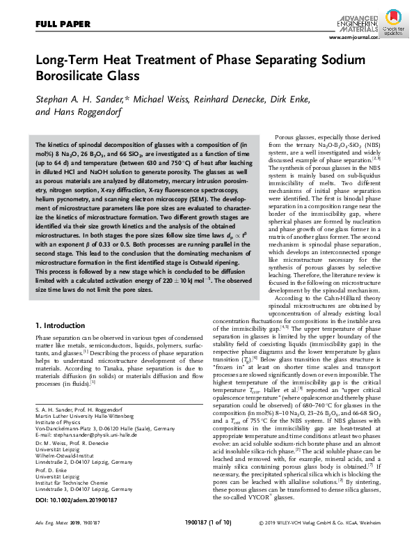 (PDF) Long‐Term Heat Treatment of Phase Separating Sodium Borosilicate ...