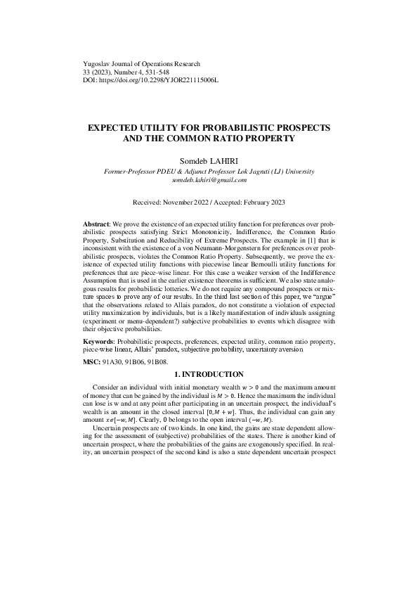 Pdf Lecture Notes On Expected Utility Theory