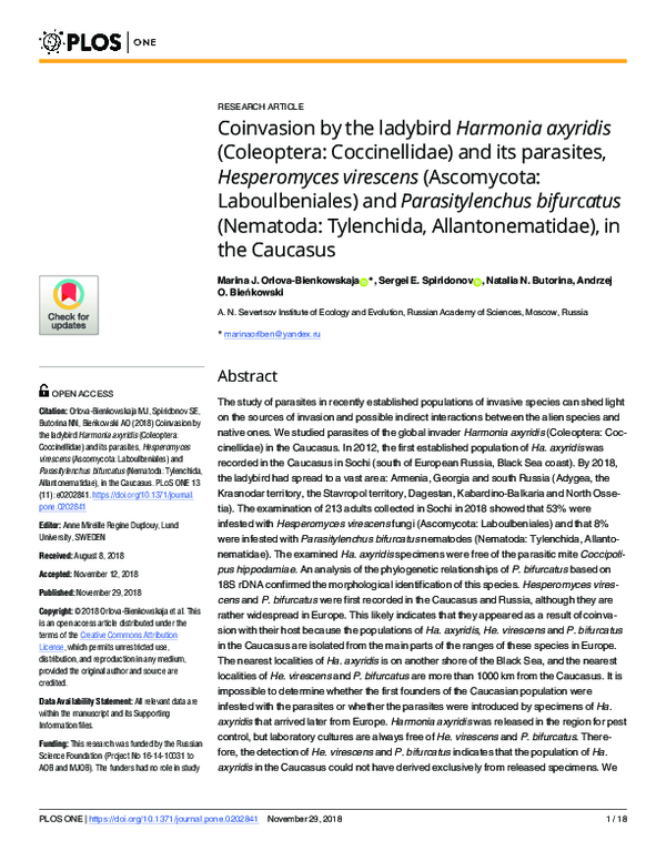 (PDF) Coinvasion by the ladybird Harmonia axyridis (Coleoptera ...