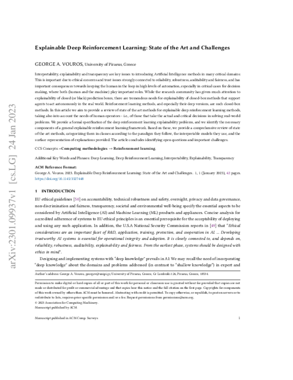 Pdf Explainable Deep Reinforcement Learning State Of The Art And Challenges