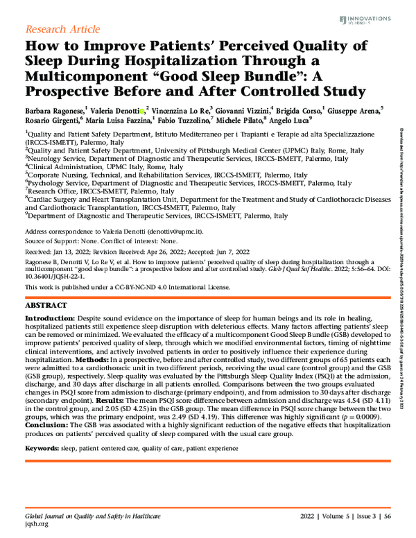 (PDF) How to Improve Patients' Perceived Quality of Sleep During ...