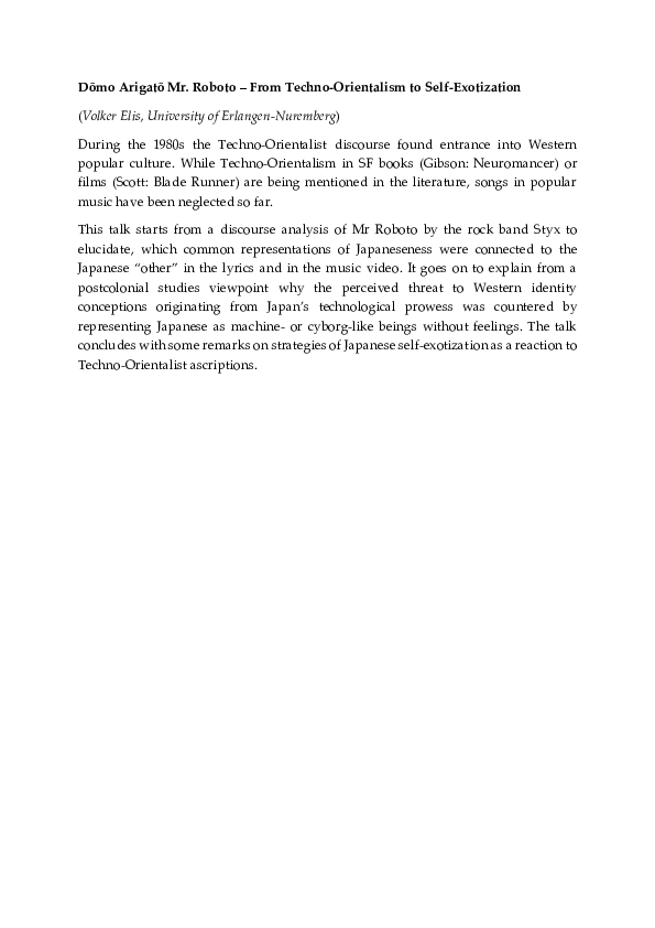(PDF) Dōmo Arigatō Mr. Roboto - From Techno-Orientalism to Self-Exotization | Volker Elis ...
