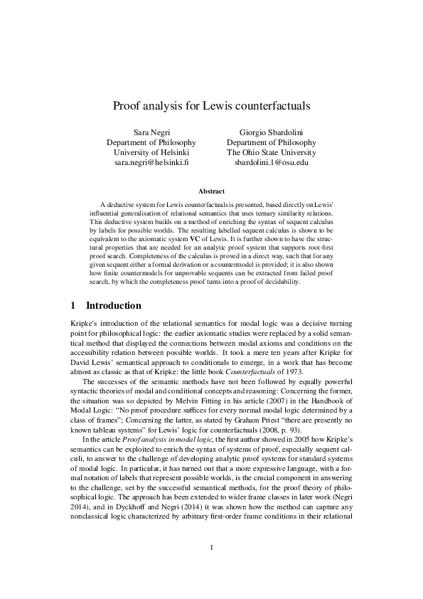(PDF) Proof Analysis for Lewis Counterfactuals