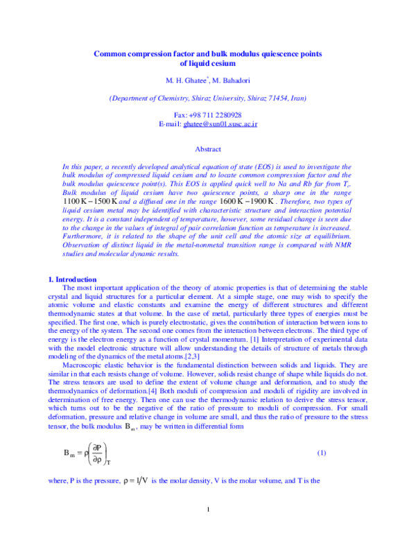 (PDF) Common compression factor and bulk modulus quiescence points of ...