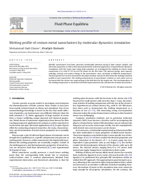 (PDF) Melting profile of cesium metal nanoclusters by molecular ...