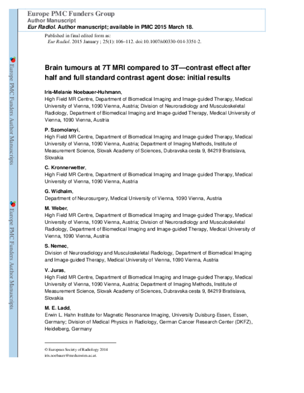 (PDF) Brain tumours at 7T MRI compared to 3T—contrast effect after half ...