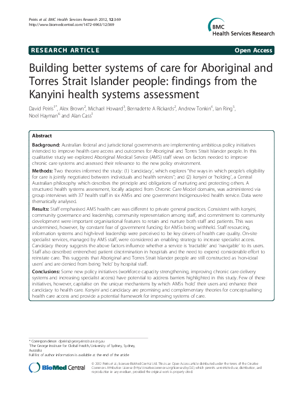 (PDF) Building better systems of care for Aboriginal and Torres Strait ...