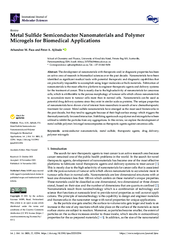 (PDF) Metal Sulfide Semiconductor Nanomaterials and Polymer Microgels ...