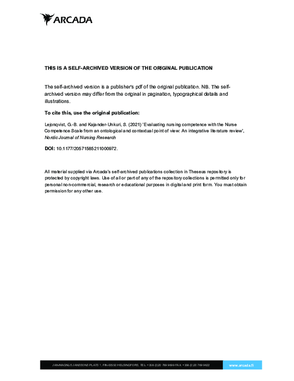 (PDF) Evaluating nursing competence with the Nurse Competence Scale ...