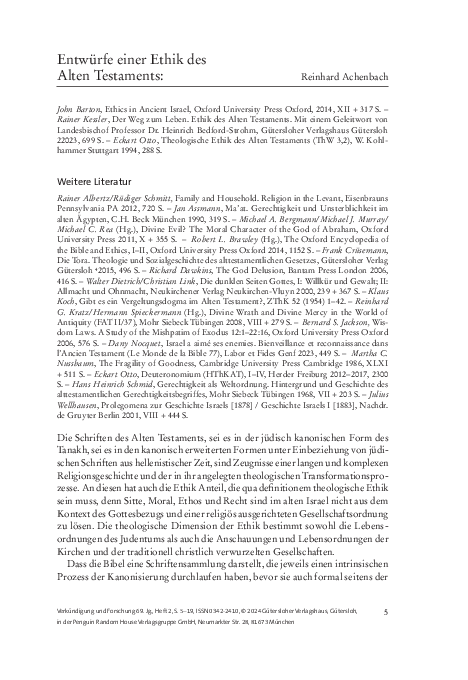 (PDF) Reinhard Achenbach (Münster), Review on Eckart Otto, Theologische Ethik des Alten ...