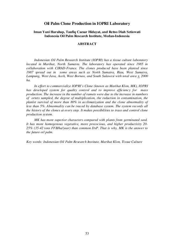 (PDF) Oil Palm Clone Production in IOPRI Laboratory