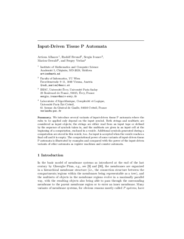 (PDF) Input-Driven Tissue P Automata