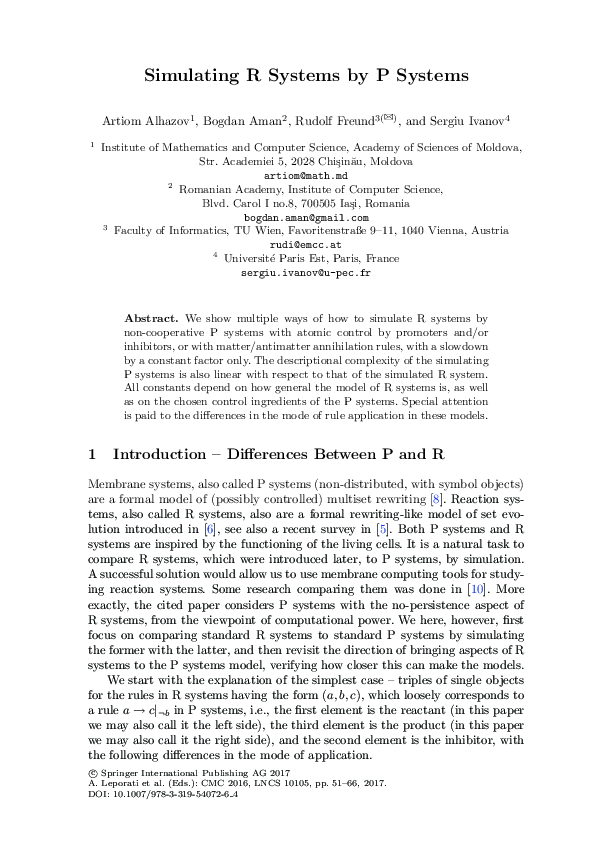 (PDF) Simulating R Systems with P Systems
