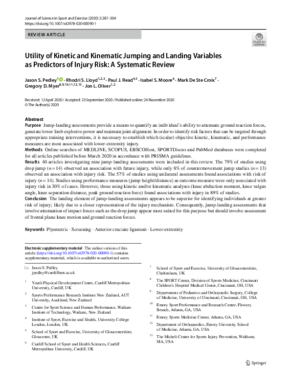 (PDF) Utility of Kinetic and Kinematic Jumping and Landing Variables as ...