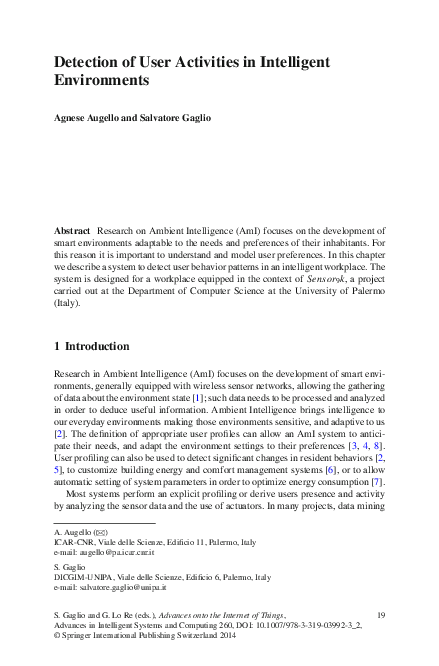 (PDF) Detection of User Activities in Intelligent Environments