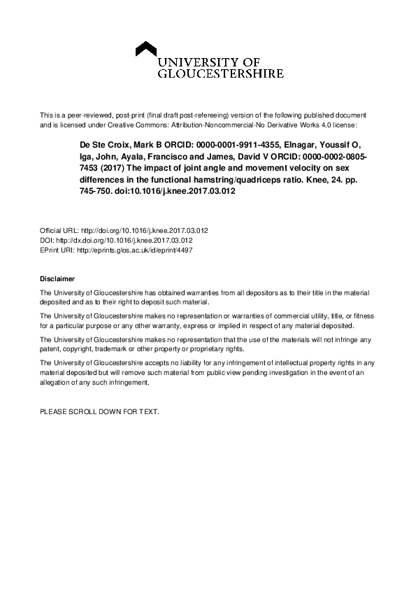 Pdf The Impact Of Joint Angle And Movement Velocity On Sex