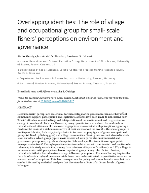 (PDF) Overlapping identities: The role of village and occupational ...