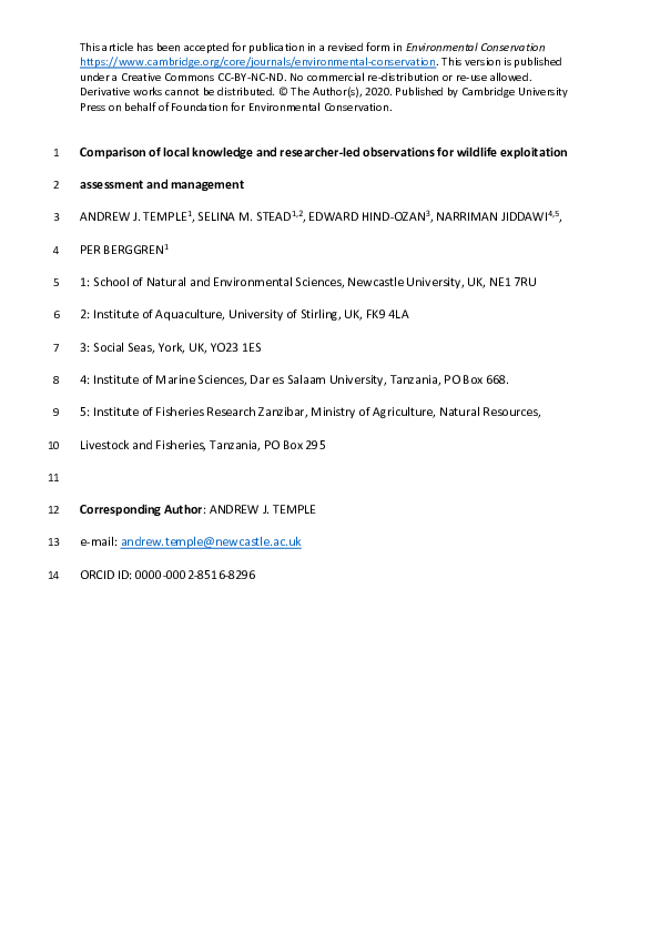 (PDF) Comparison of local knowledge and researcher-led observations for ...