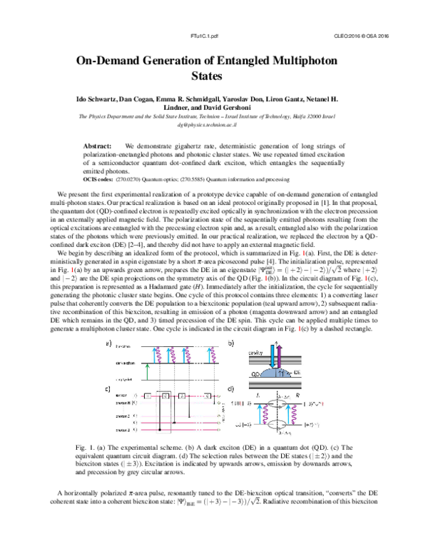(PDF) On-Demand Generation of Entangled Multiphoton States