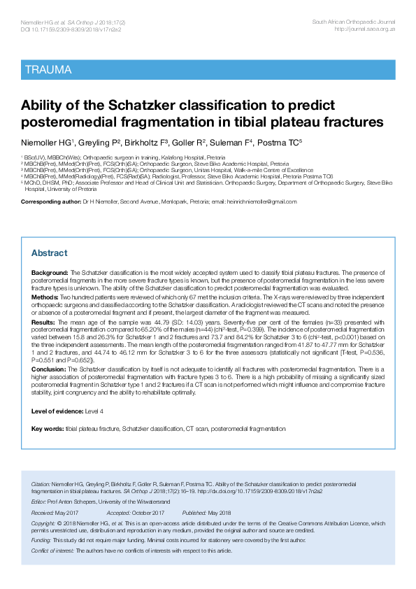 (PDF) Ability of the Schatzker classification to predict posteromedial ...