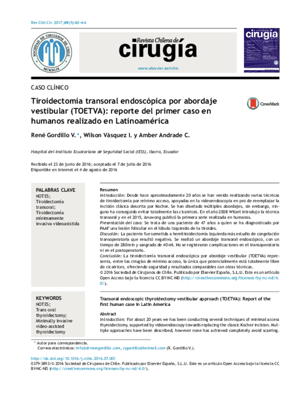 (PDF) Tiroidectomía transoral endoscópica por abordaje vestibular ...