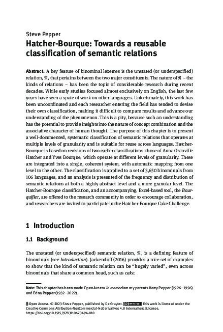 (PDF) Hatcher-Bourque: Towards a reusable classification of semantic relations