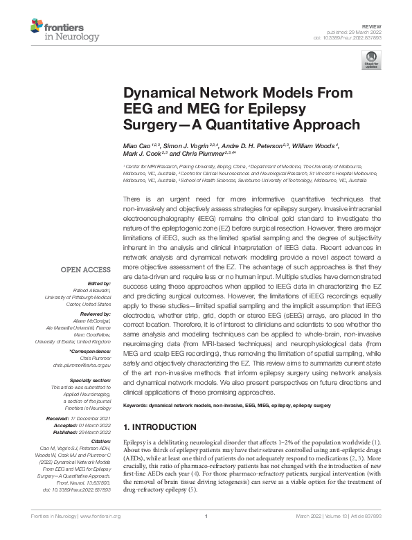(PDF) Dynamical Network Models From EEG and MEG for Epilepsy Surgery—A ...