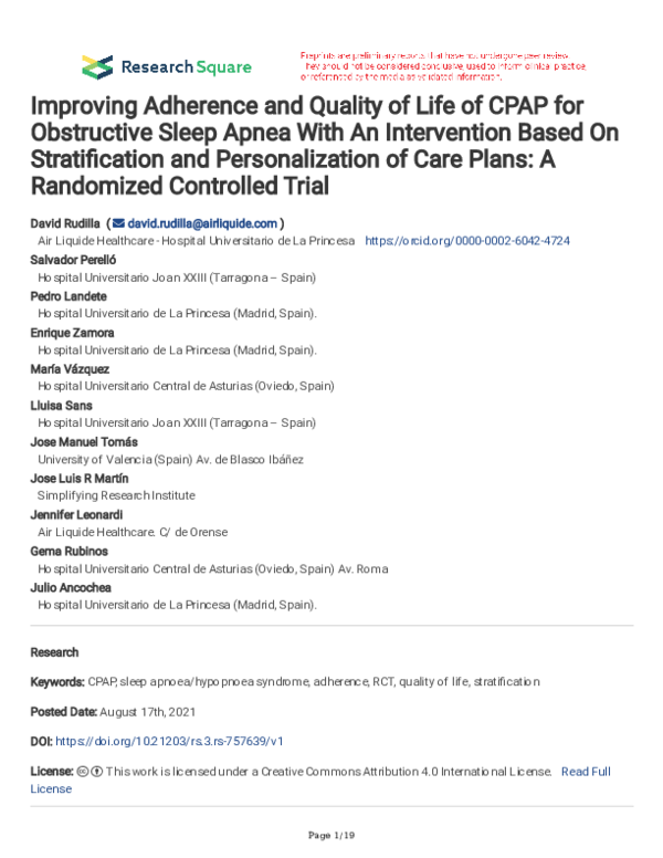 (PDF) Improving Adherence and Quality of Life of CPAP for Obstructive ...