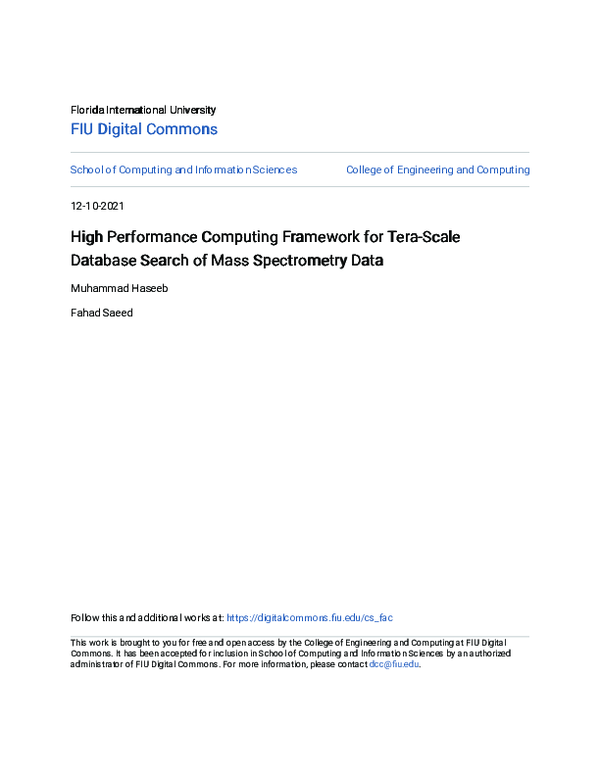 (PDF) High performance computing framework for tera-scale database search of mass spectrometry data