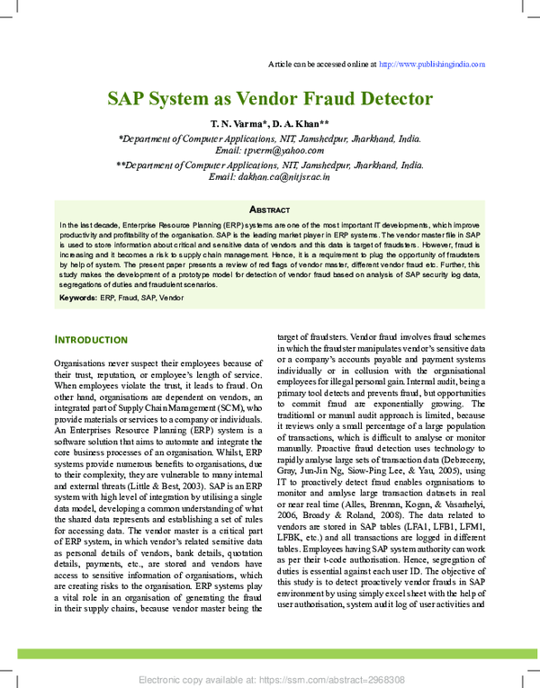 (PDF) SAP System As Vendor Fraud Detector