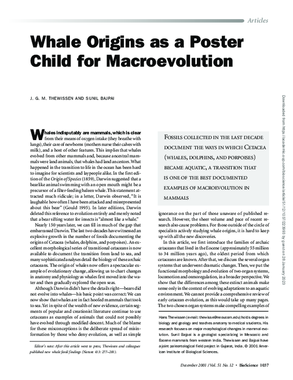 (PDF) Whale Origins as a Poster Child for Macroevolution