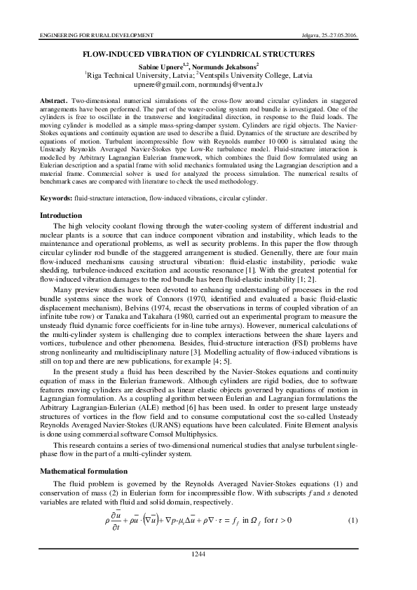 (PDF) Flow-Induced Vibration of Cylindrical Structures | Normunds ...