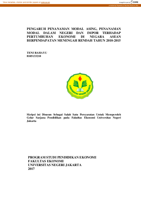 (PDF) Pengaruh Penanaman Modal Asing, Penanaman Modal Dalam Negeri Dan Impor Terhadap ...