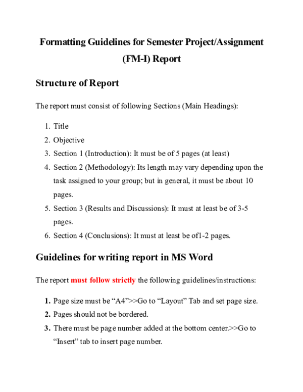 (PDF) Formatting Guidelines for Semester Project Report