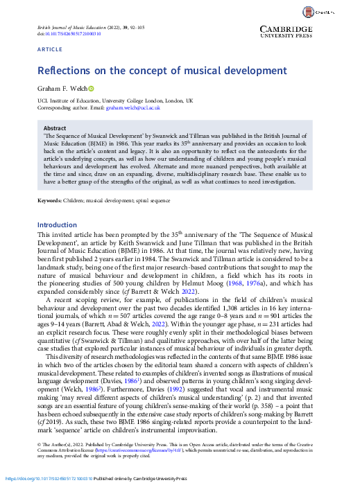 (PDF) Reflections on the concept of musical development