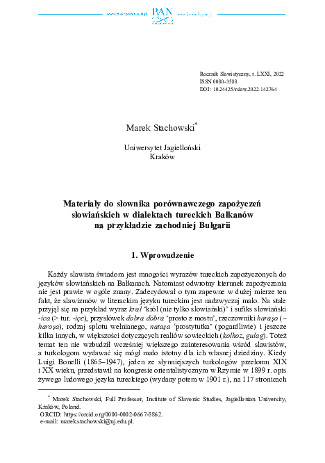 (PDF) Materiały do słownika porównawczego zapożyczeń słowiańskich w ...