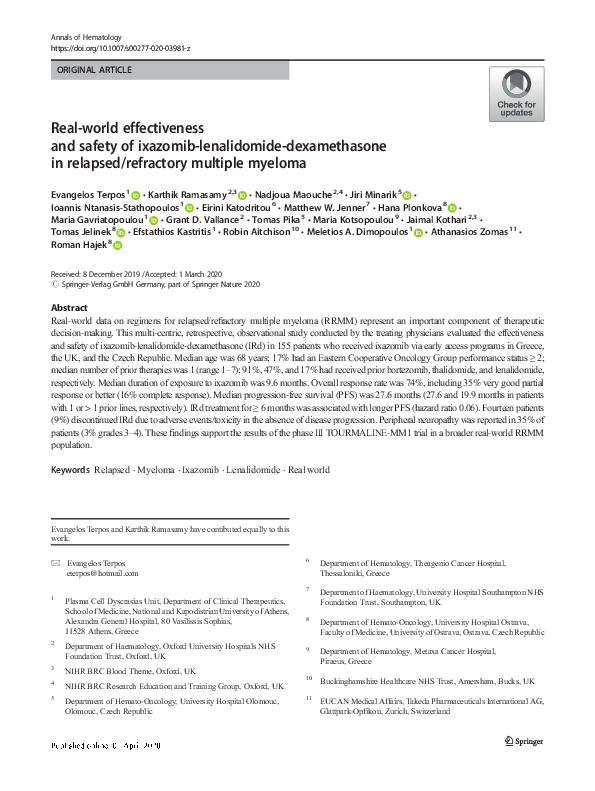 (PDF) Real-world effectiveness and safety of ixazomib-lenalidomide-dexamethasone in relapsed ...