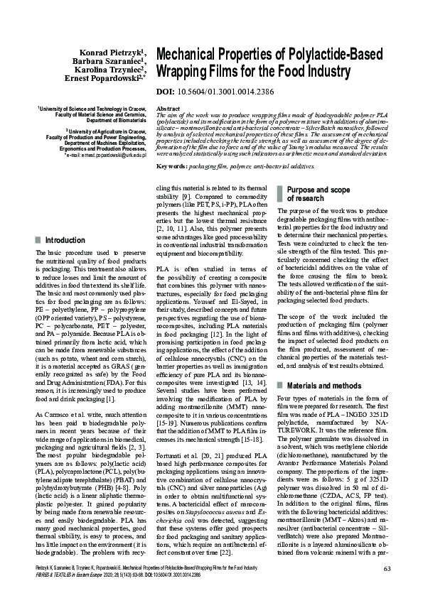 (PDF) Mechanical Properties of Polylactide-Based Wrapping Films for the ...