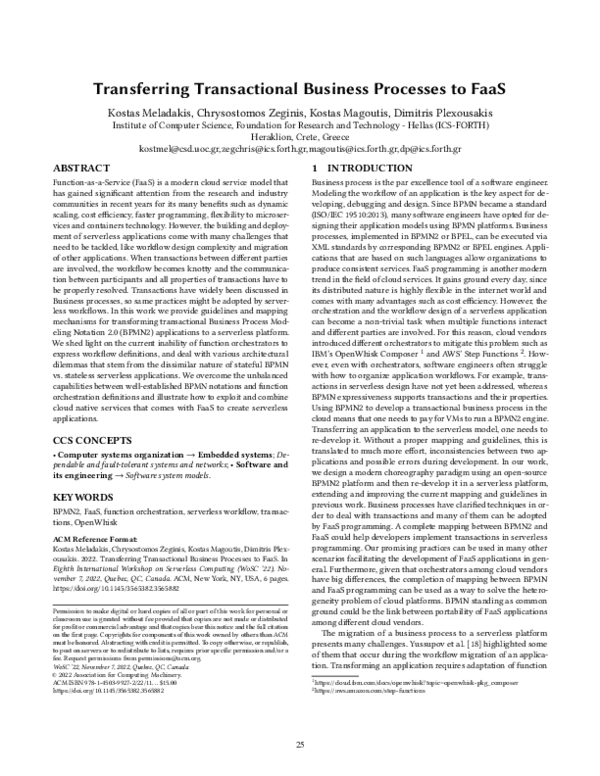 (PDF) Transferring transactional business processes to FaaS | Chrysostomos Zeginis - Academia.edu