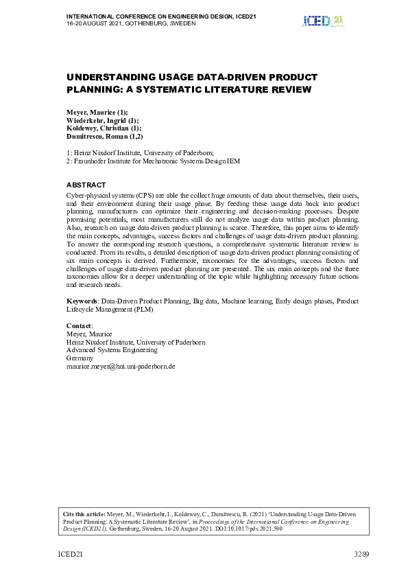 (PDF) Understanding Usage Data-Driven Product Planning: A Systematic Literature Review