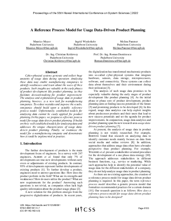 (PDF) A Reference Process Model for Usage Data-Driven Product Planning