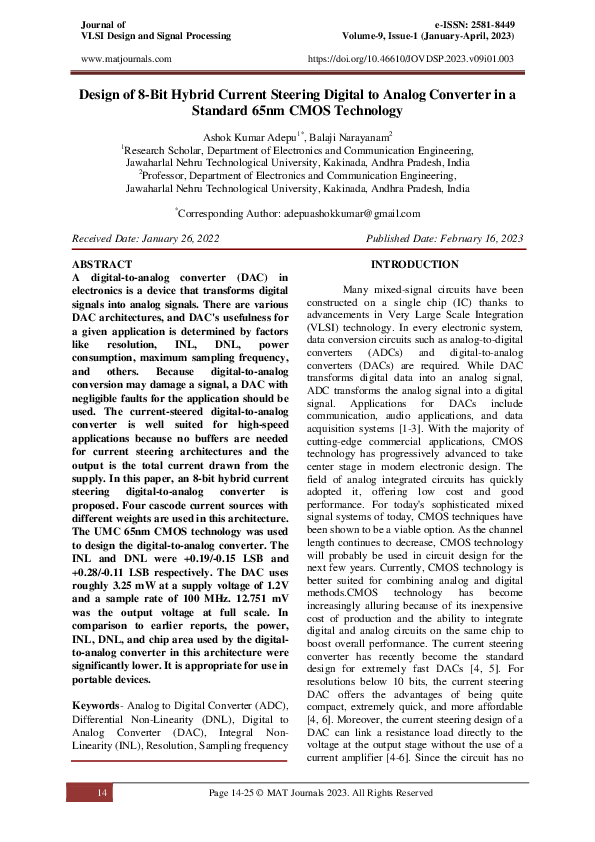 (PDF) Design of 8-Bit Hybrid Current Steering Digital to Analog Converter in a Standard 65nm ...