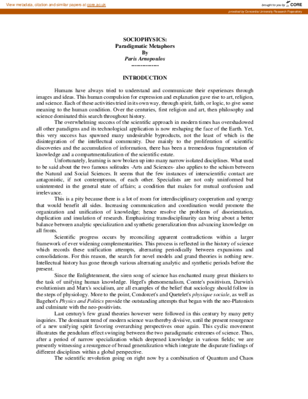 (PDF) Sociophysics: Paradigmatic Metaphors